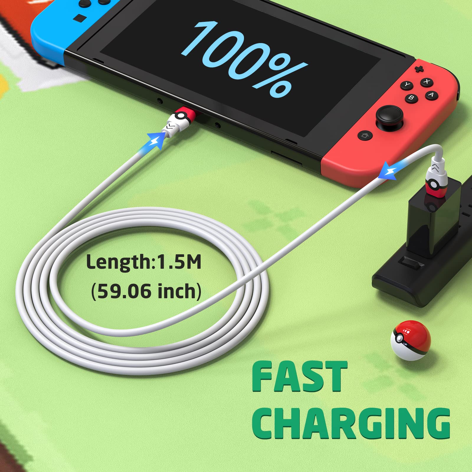 Antank USB C Charging Cable for Nintendo Switch, Cute 4.92ft Fast Charger Cord for Nintendo Switch/Lite + Switch OLED & Pro Controller