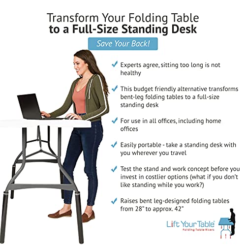 Lift Your Table® Folding Table Risers, Made in The USA, Standing Desk Kit, Easy-to-Use Bent Leg Folding Table Extensions, Raises Folding Tables 14” Inches. Durable, Sturdy. Set of 4, Black
