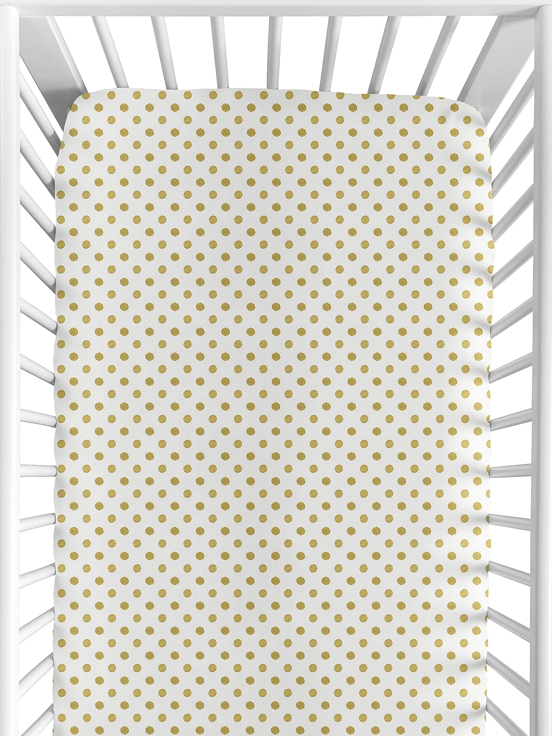 Sweet Jojo Designs Gold and White Polka Dot Baby or Toddler Fitted Crib Sheet for Watercolor Floral Collection