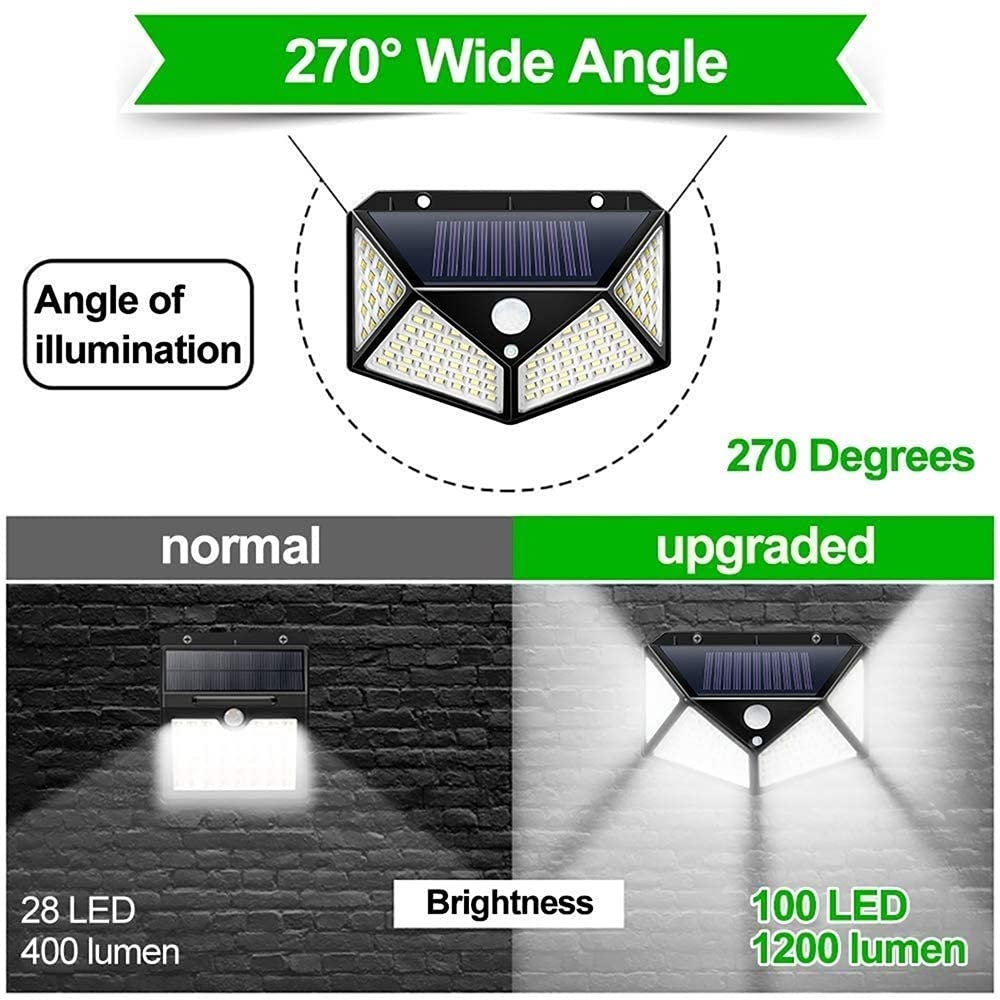 KLFJFD Solar Lights Outdoor,100LED Solar Light Outdoor Solar Lamp,Powered Waterproof Motion Sensor Street Light for Home Garden Decoration