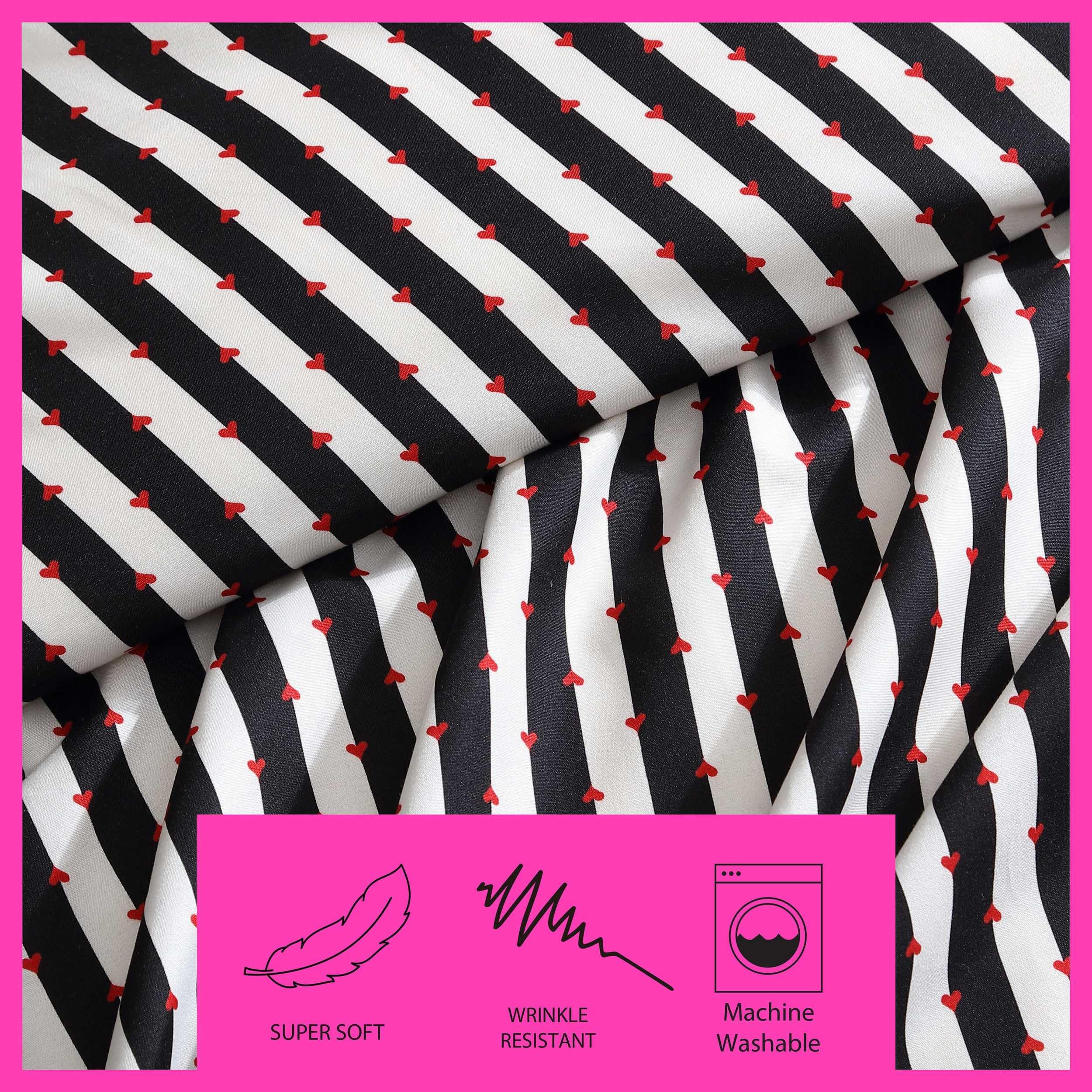 Betsey Johnson - King Duvet Cover, Soft Bedding Set with Matching Shams, Chic Home Decor (Wonderland Stripe Black, King)