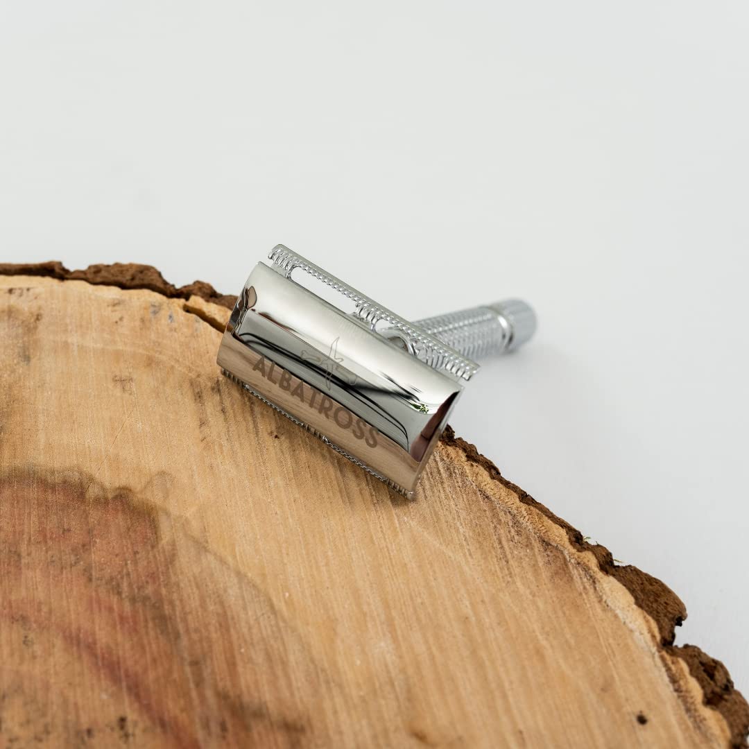 Albatross Zero Waste Flagship 3-Piece Safety Razor, Double Edge Metal Reusable Razor for Men & Women + 10 Blades