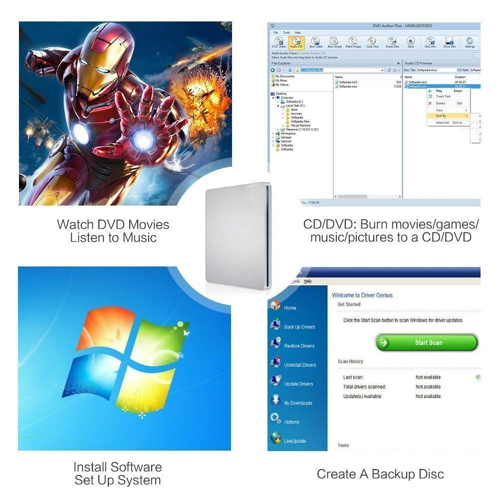 VikTck External CD DVD Drive USB C Ultra Slim Portable CD DVD RW/ROM Burner Writer Player Superdrive for MacBook Pro Air iMac Laptop Mac os Windows 10