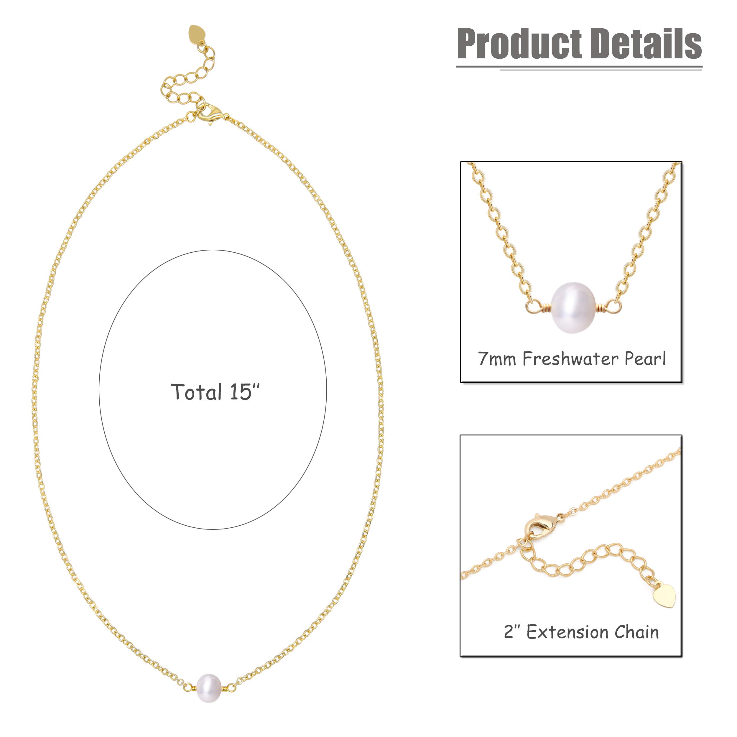 Aobei Pearl Single Cultured Pearl Choker 18K Gold Chain White Bead Necklace Layering Minimalist Jewelry for Women 15ββ