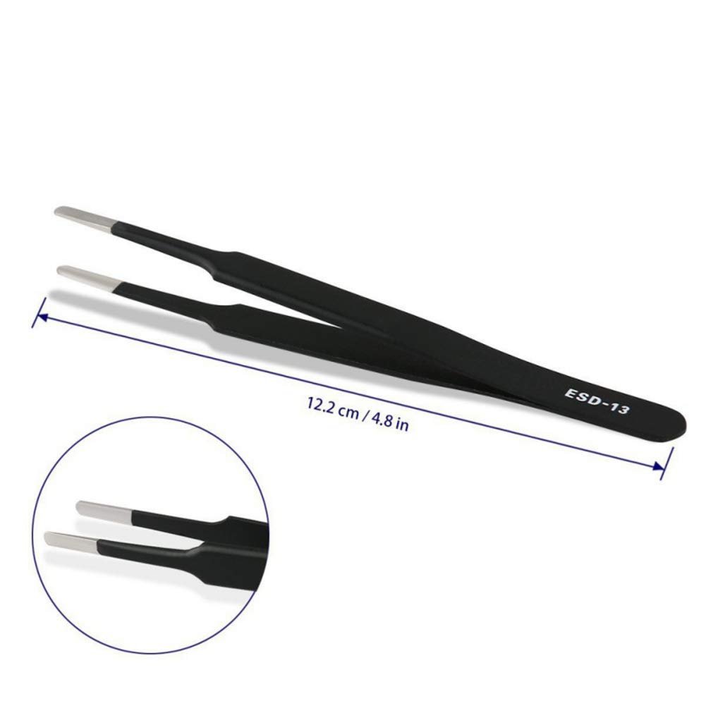 Tovip 4 Pcs ESD Tweezers Set Anti-Static Tweezers Stainless Steel Tweezers for Eyelash Extension,Electronics, Jewelry-making - Straight and Curved Tip Tweezers - Black