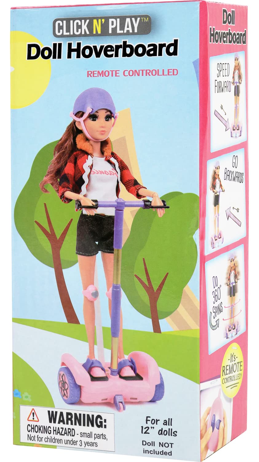 Click N' Play Scooter Set for 12" Dolls, Remote Control Pink Hoverboard with Helmet & Kneepad Accessories, Compatable with Barbies and Ken Dolls, Gifts for Girls Ages 3+, Girl Toys