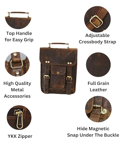 URBAN DEZIRE Men's Genuine Leather Small Messenger Satchel iPad Tablet Bag 11 inch compatible with Apple product
