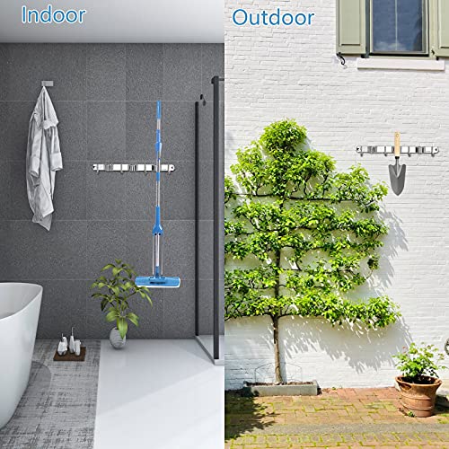 Nlmyt Mop and Broom Holder Wall Mount, Broom Organizer Wall Mount, Stainless Steel Mop Holder Storage, Broom Hook, Heavy Duty Broom Rack for Home, Garage, Garden, Laundry Room (3 Racks 4 Hooks)