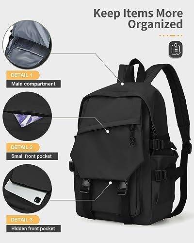 Black Laptop Backpack For Women Men 14 Inch Waterproof College Backpack With Laptop Compartment Aesthetic Backpack Small Backpack Purse For Women Anti Theft Cute Backpack Lightweight Work Backpack