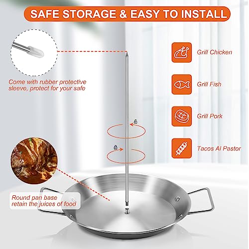 Al Pastor Skewer for Grill, Stainless Steel Vertical Skewer, Brazilian Vertical Spit Stand with 3 Removable Spikes(8β/10"/12β)& Brushes, for Tacos Al Pastor, Shawarma Kebabs Smoker Oven BBQ Dishes