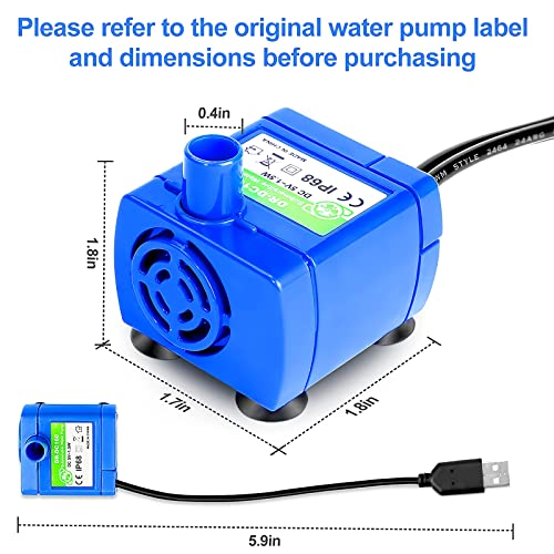 Cepheus Replacement Pump for Cat Water Fountain - Extreme Silent Pet Fountain DR-DC160 Pump with 6 ft USB Cable Cord for Automatic Cat Water Fountain Stainless Steel (No Adapter)