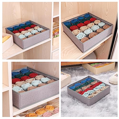 Cawek 3 Pack Fabric Underwear Organizer Dividers, Foldable Drawer under cabinet organizer Storage Boxes for Socks,Underwear, (Grey)