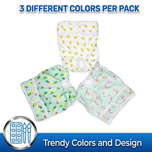 Pet Magasin Reusable Washable Dog Diapers (Pack of 3), Highly Absorbent with Strong & Flexible Velcro (Trending, Large (16β-24β Waist))