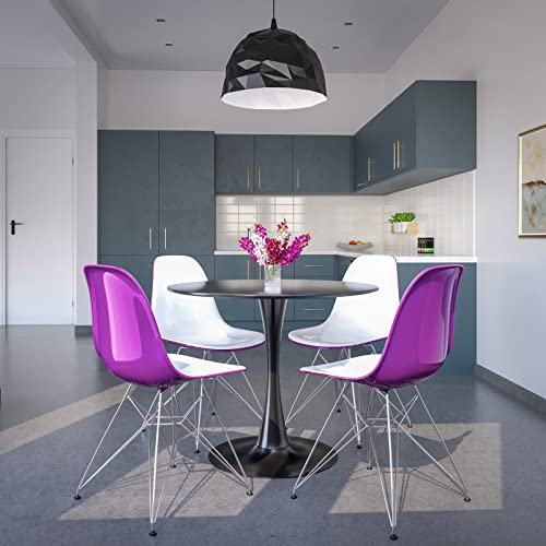 LeisureMod Carey Modern Eiffel Base Molded Side Chair Set of 2 (White Purple)