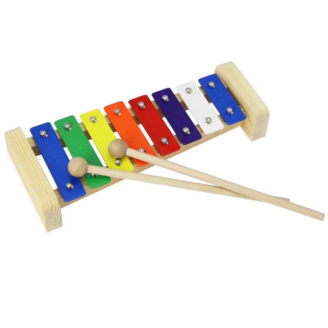 Clifton Wooden 8-key Xylophone Accurately Tuned Glockenspiel Colorful Metal Keys with Engraved Notes (Natural Wood)