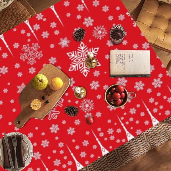 Abaysto Rectangle Christmas Tablecloth Xmas Themed Snowflake Tabletop Cover Kitchen Dining Tablecloth Farmhouse Rustic Party Outdoor Decor for Christmas, Winter, and Holiday