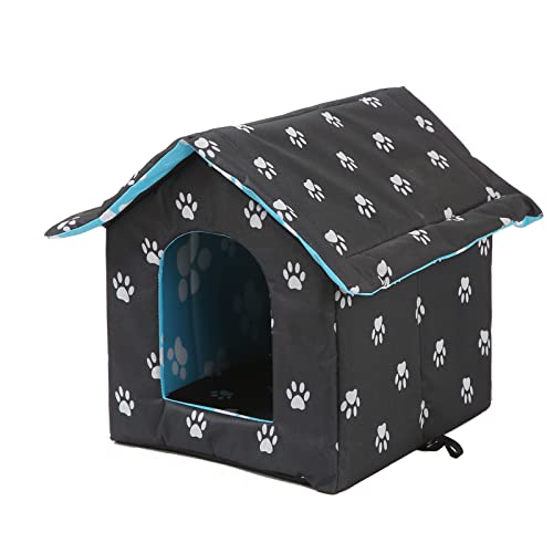 Cat Houses for Outdoor Cats, Feral Cats Dogs House, Weatherproof Warm and Insulated Cat House with Transparent Curtain Pet House, Stray Cats Shelter (Black, Medium-Houses)