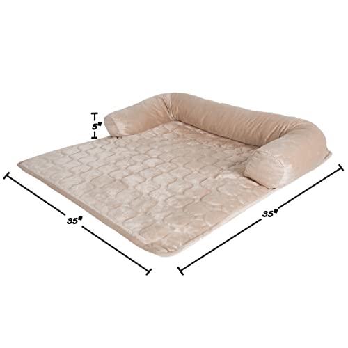 PETMAKER Furniture Protector Pet Cover for Dogs and Cats with Shredded Memory Foam filled 3-Sided Bolster Soft Plush Fabric – 35” x 35” Beige, Large