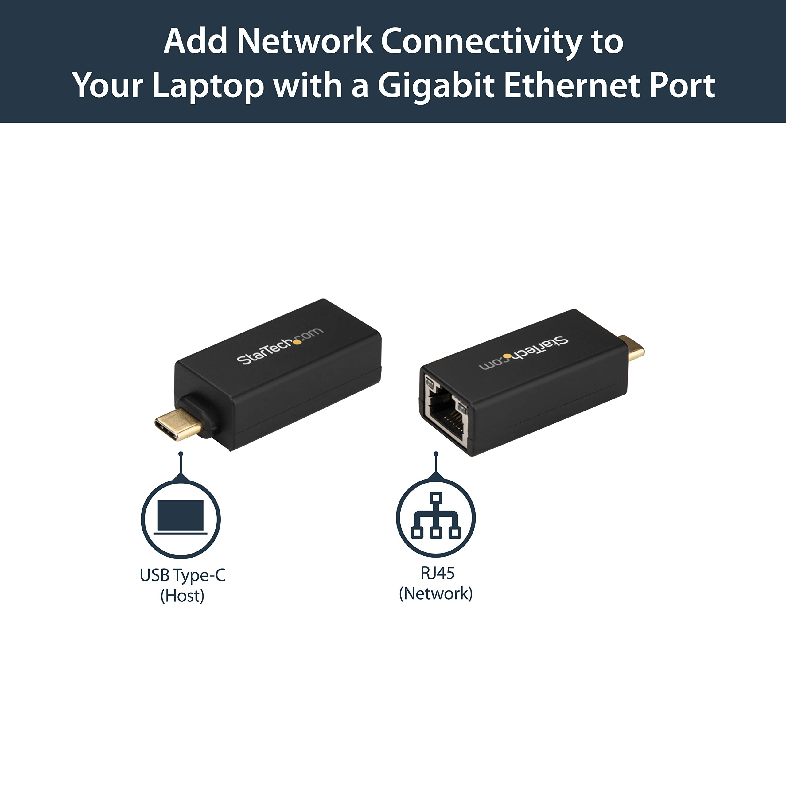 StarTech.com USB C to Gigabit Ethernet Adapter - 1Gbps NIC USB 3.0/USB 3.1 Type C Network Adapter - 1GbE USB-C to RJ45/LAN Port Thunderbolt 3 Compatible Windows MacBook Pro Chromebook (US1GC30DB)