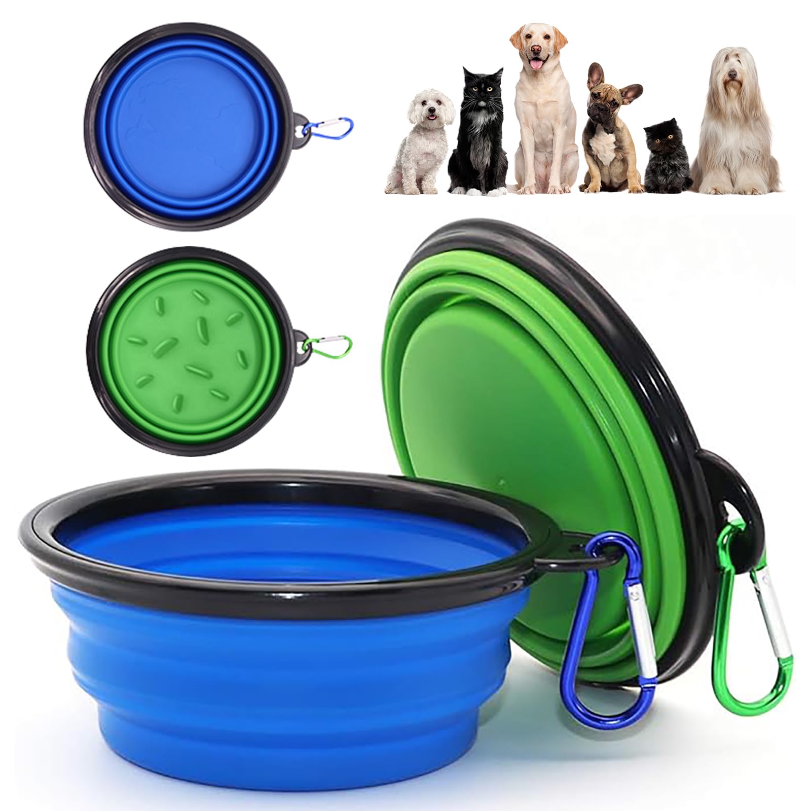 ARTECARE Portable Pet Travel Dog Bowls, 2 Pack Convenient Collapsible Dog Bowls, Small Pet Slow Feeder Design for Dogs Cats Feeding Watering with 2 carabiners
