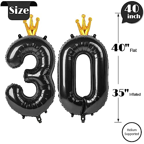 Black Number 30 Balloon 40 inch, 30 Number Balloon, 30th Black Birthday Decorations, 30 Year Old Girl Boy Party Suppliers