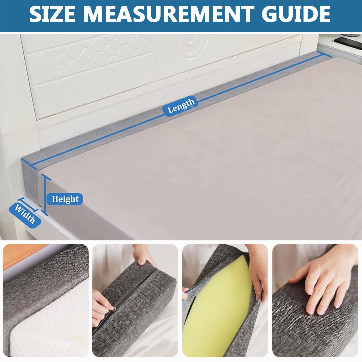 Bed Gap Filler,Mattress Space Filler, Mattress Extender,Close Gap Between Mattress and Headboard or Wall, for Twin/Full/Queen/King Bed, Removable and Washable Cover(E,100x8x15cm/39x3x6in)