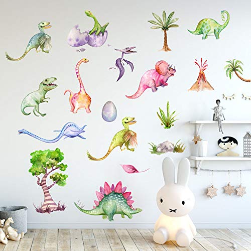 Kiddale Watercolour Dinosaur Wall Decals, Peel and Stick Colorful Wall Art Mural for Kids Bedroom,Nursery, Classroom & More