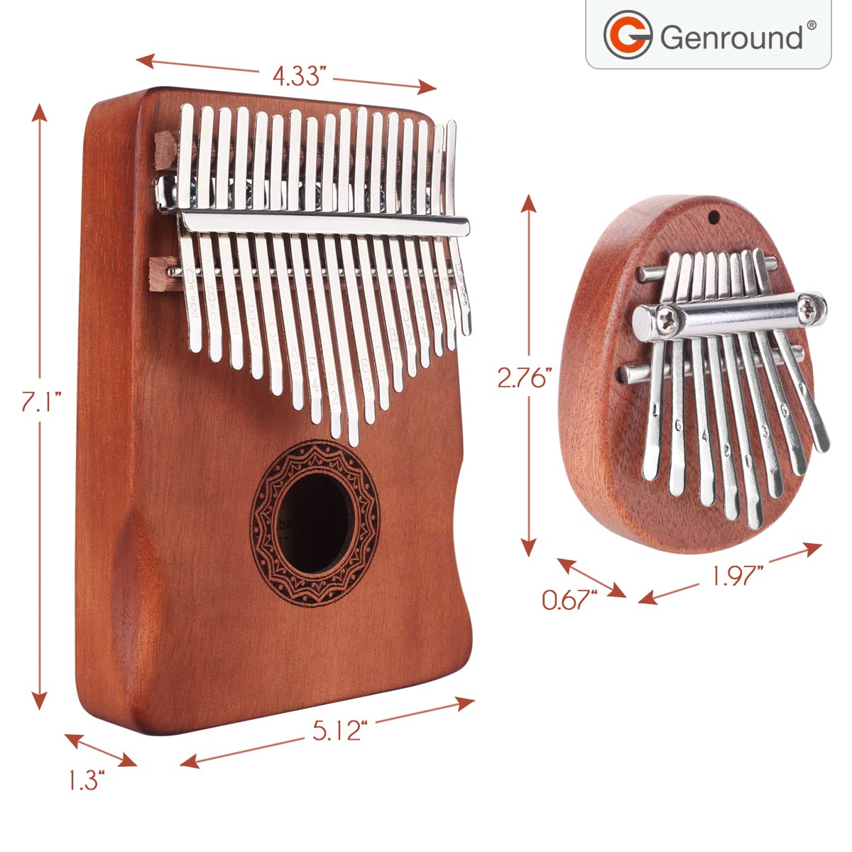 Genround Kalimba Thumb Piano & Finger Instrument Bundle, 17 Keys & 8 Keys Piano with Beginner's Study Instruction, Portable Thumb Piano for Kids and Adults, Includes Tuning Hammer