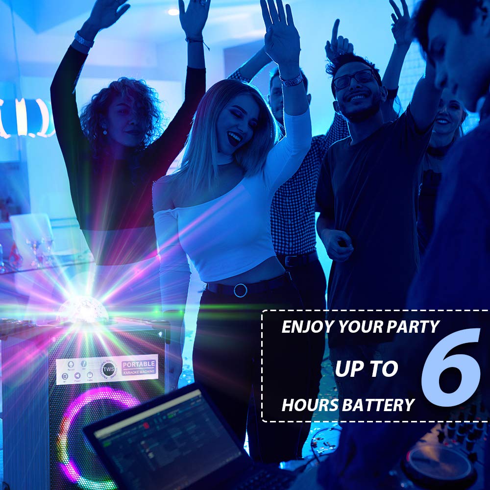 Ankuka Karaoke Machine, Portable Bluetooth Speaker with Disco Lights,Subwoofer PA System with 2 Wireless Microphones for Christmas,Birthday Party