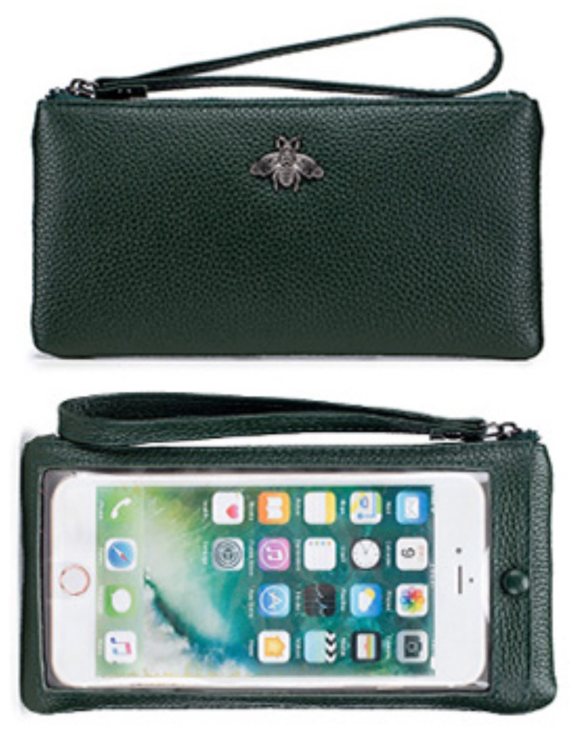 Genuine Leather Touch Screen Phone Clutch Bag Wristlet Handbag Wallet for Women Girls (Green)