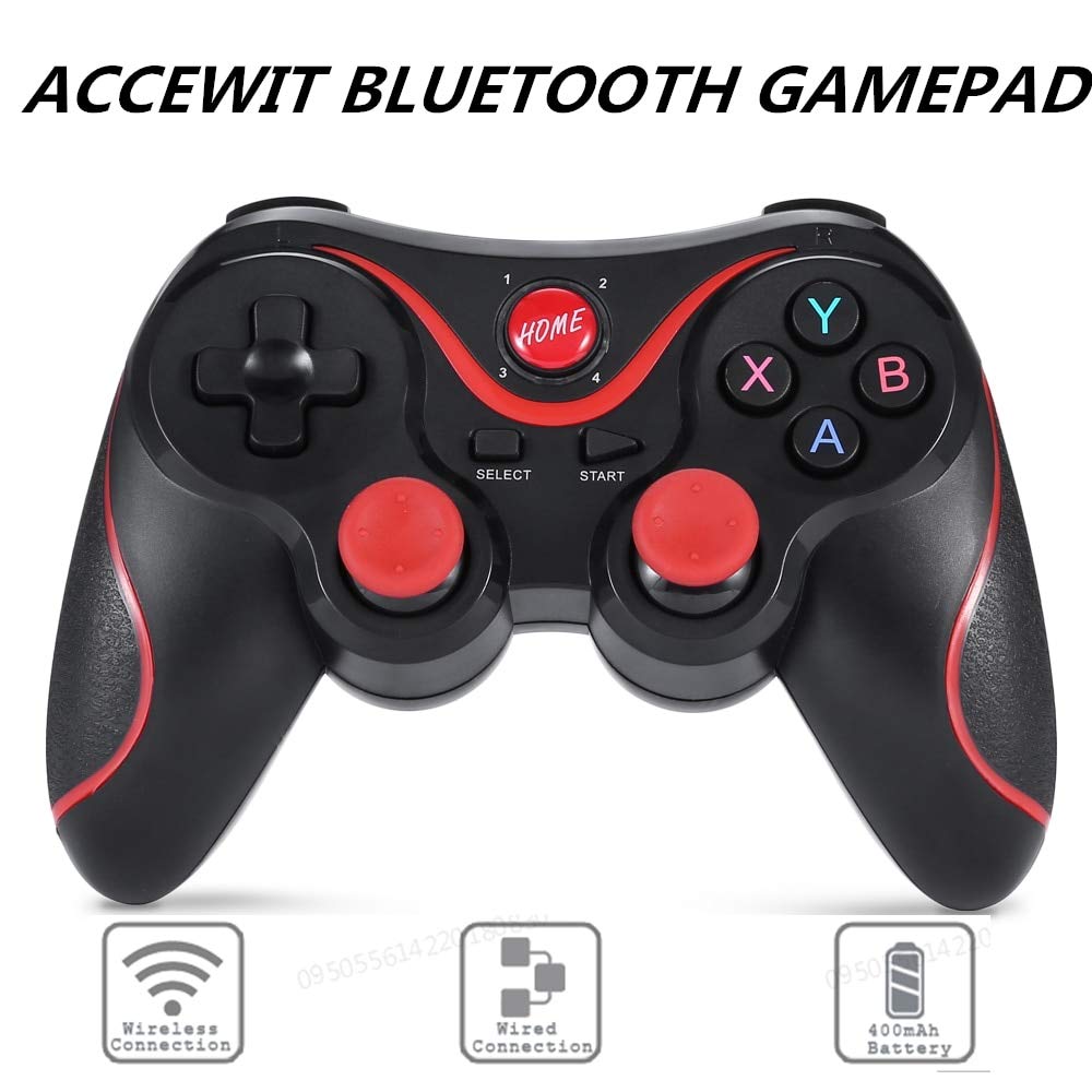 Calvas ACCEWIT X3 updated t3 Gamepad Joystick Wireless Bluetooth 3.0 Android Gamepad Gaming Remote Control for phone PC Tablet TV Box - (Color: Black red)