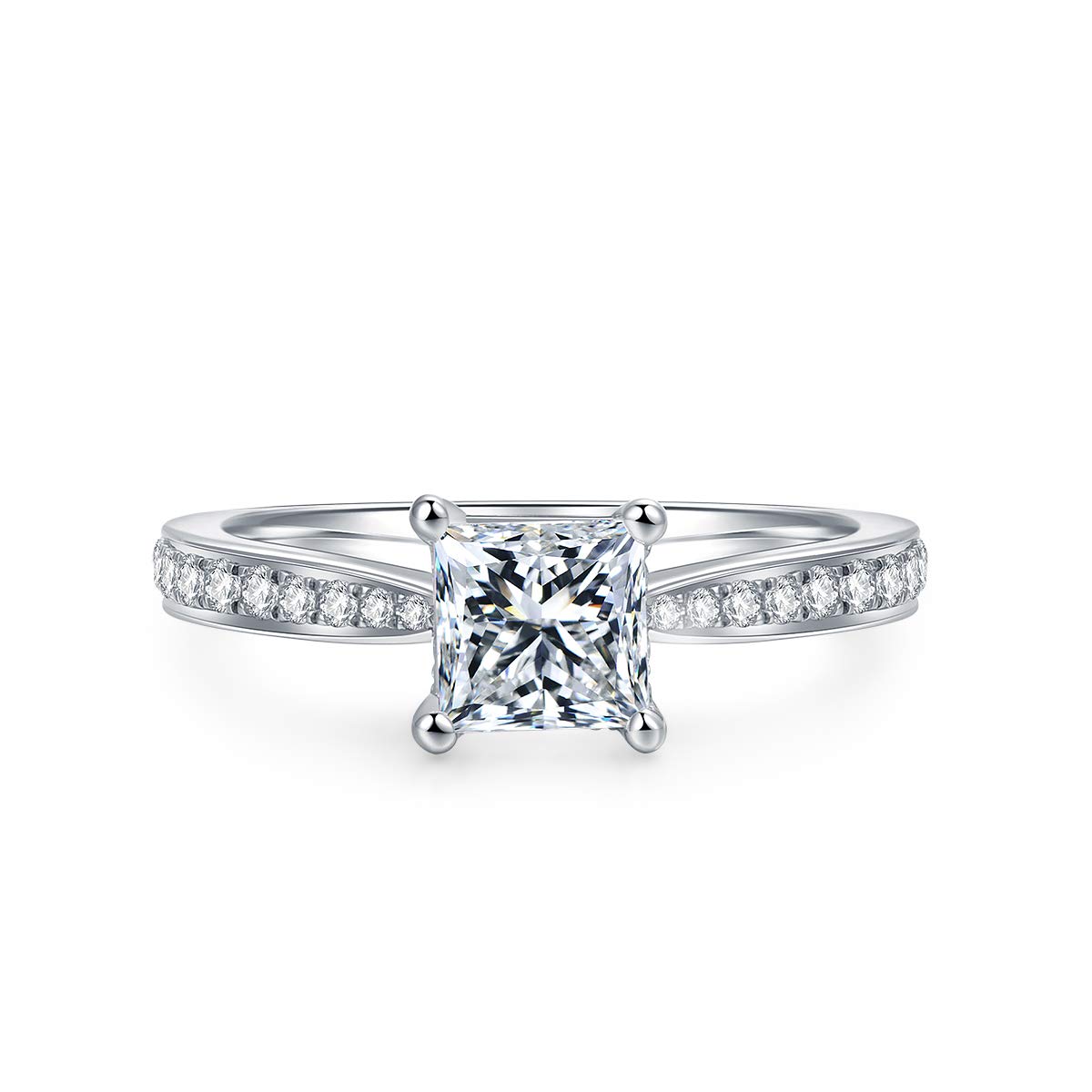 HAFEEZ CENTER True D Color 1 Carat Princess Cut Moissanite Engagement Rings for Women, D Color VVS1 Clarity Moissanite Ring (Moissanite, 7.5)