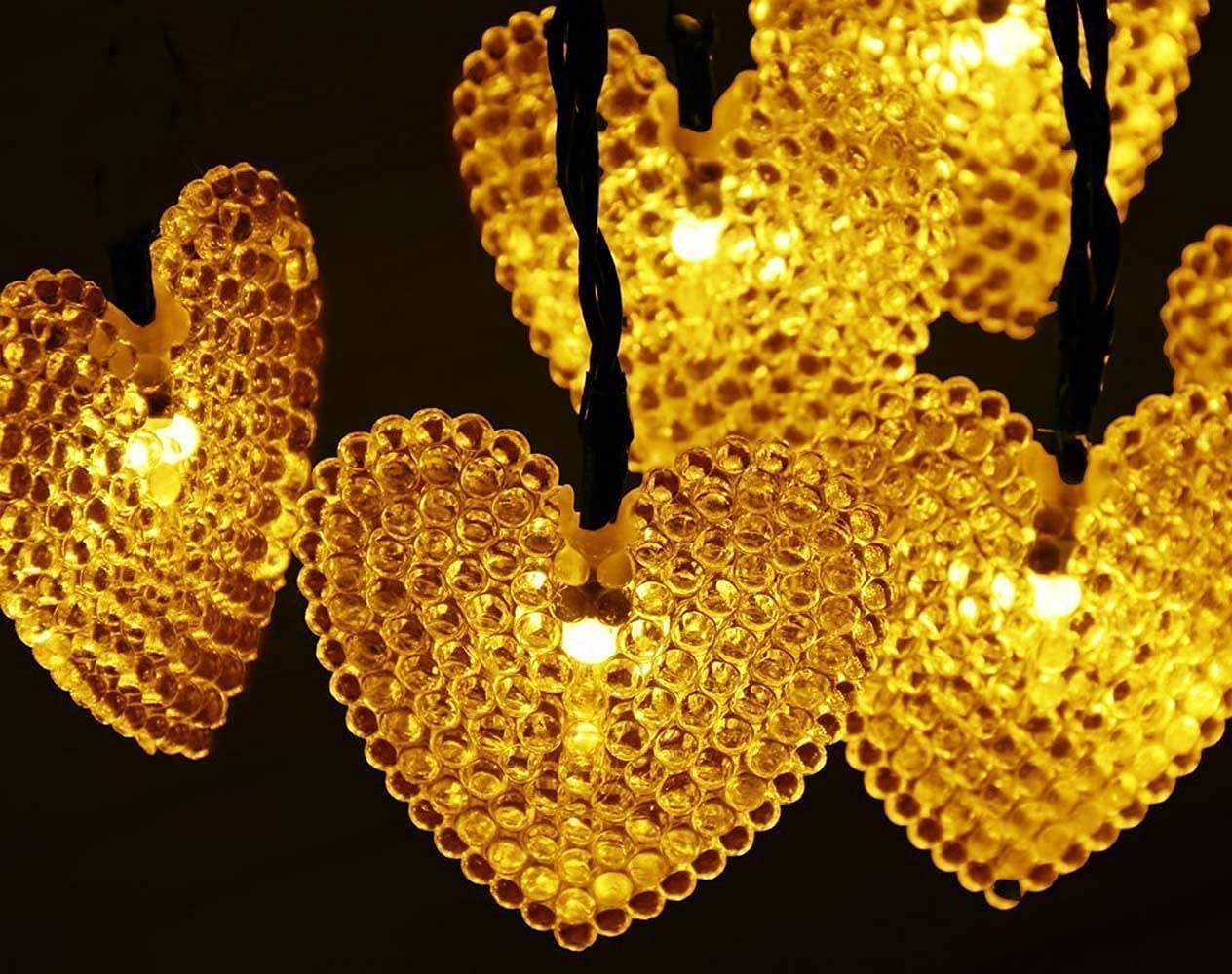JIAN Heart-Shaped Solar String Light, String Lights Outdoor Garden, 5m 20 LED Decorative Light Garden Lights for Wedding Party Patio Home Christmas Tree Decorations for Christmas (Warm White)