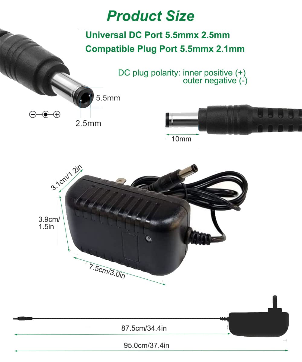 Alarmpore 2 Packs of 9Volt 2000mA Power Supply AC Adapter 110-240V AC to DC 9V 2A 18 Watt Transformer 5.5 X2.5/2.1mm Plug Wall Adapter