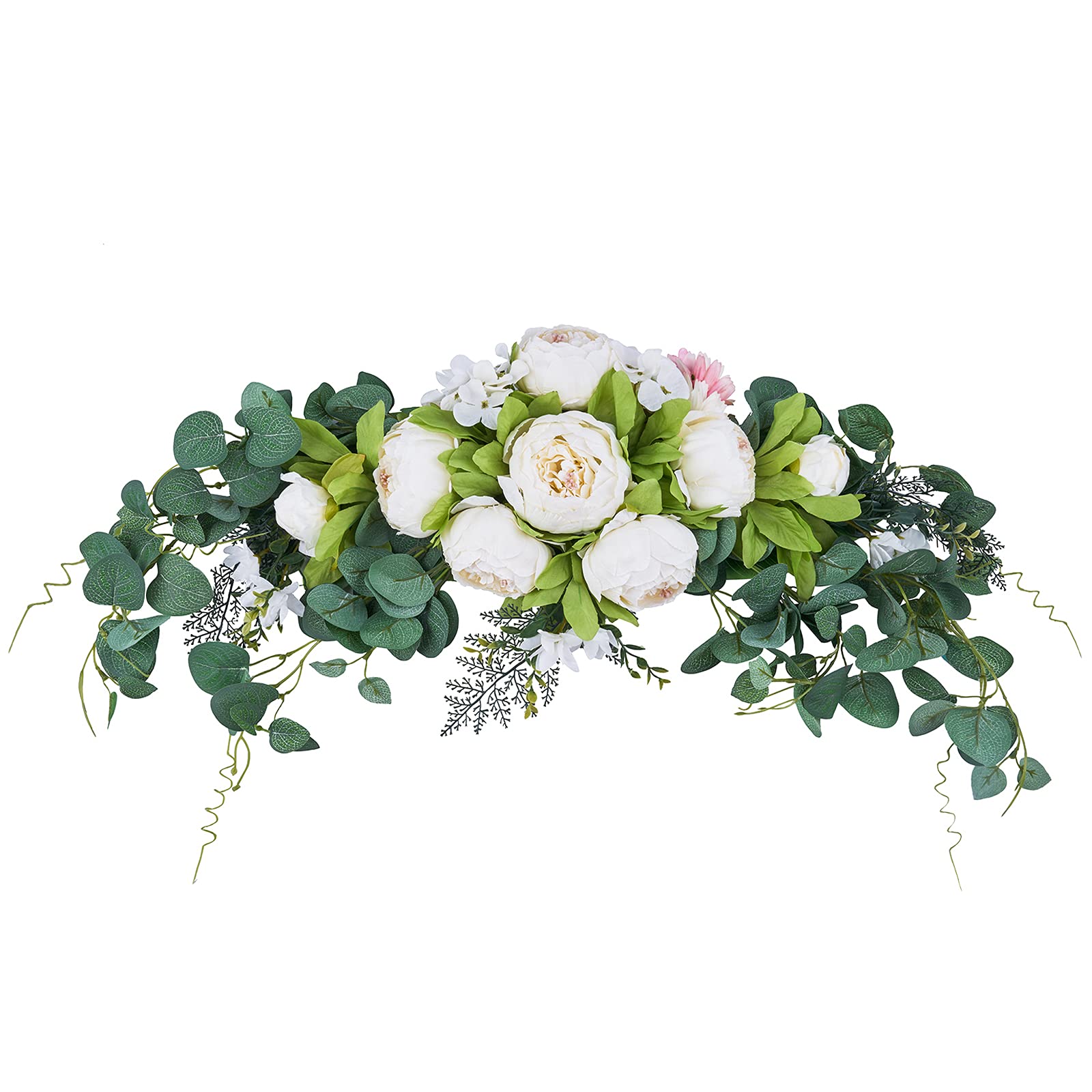WJYIKEE Artificial Flower Swag 30 Inch Rose Peony Swag Arch Wreath Centerpiece for Wedding Ceremony Sign Home Room Garden Lintel Floral Decoration (Champagne)