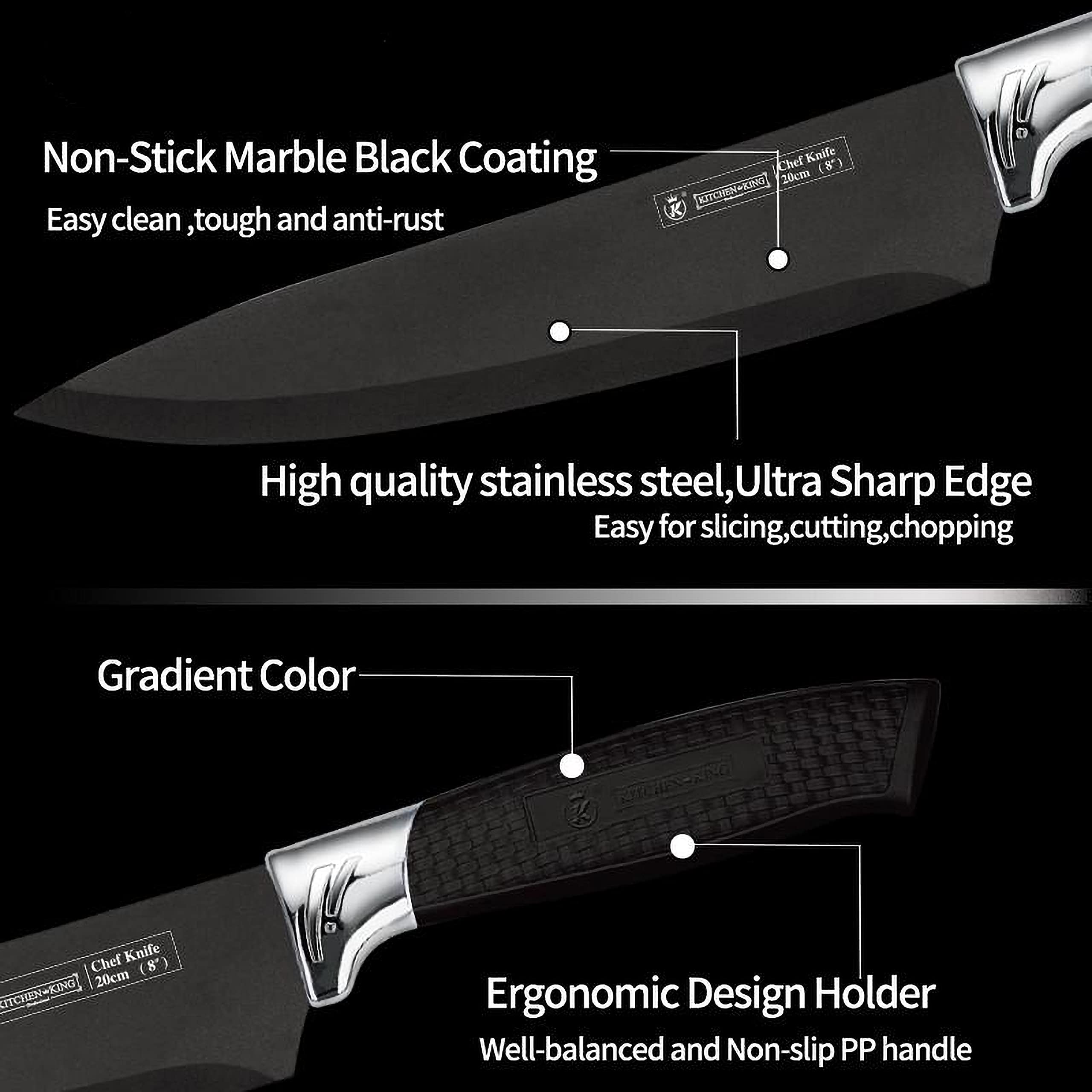 Ceramic Knife Set, Black Coated Knives Set, 6 pieces Stainless Steel Knife Set, BO Oxidation, No Rust, Sharp Black Knife Set with Gift Box for Cooking Cutting and Paring
