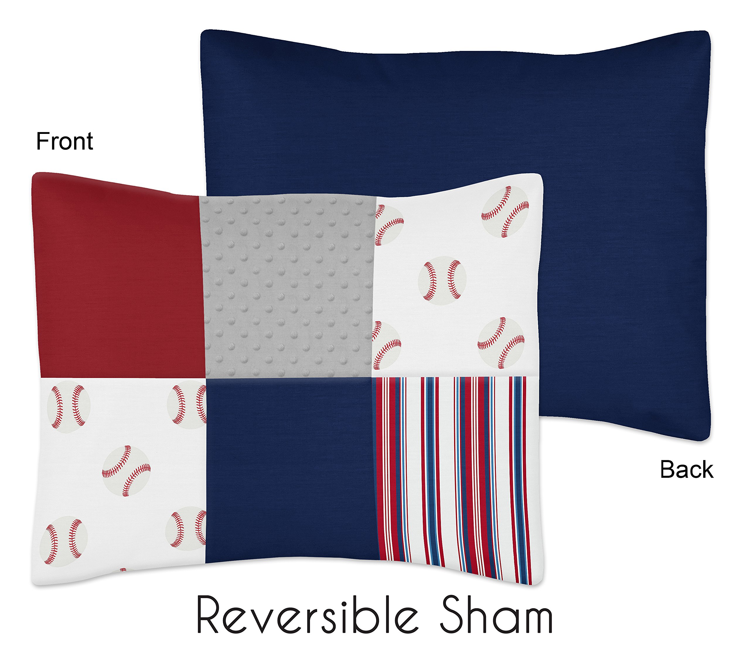Sweet Jojo Designs Red, White and Blue Baseball Patch Sports Boy Toddler Kid Childrens Bedding Set - 5 Pieces Comforter, Sham and Sheets - Grey Patchwork Stripe