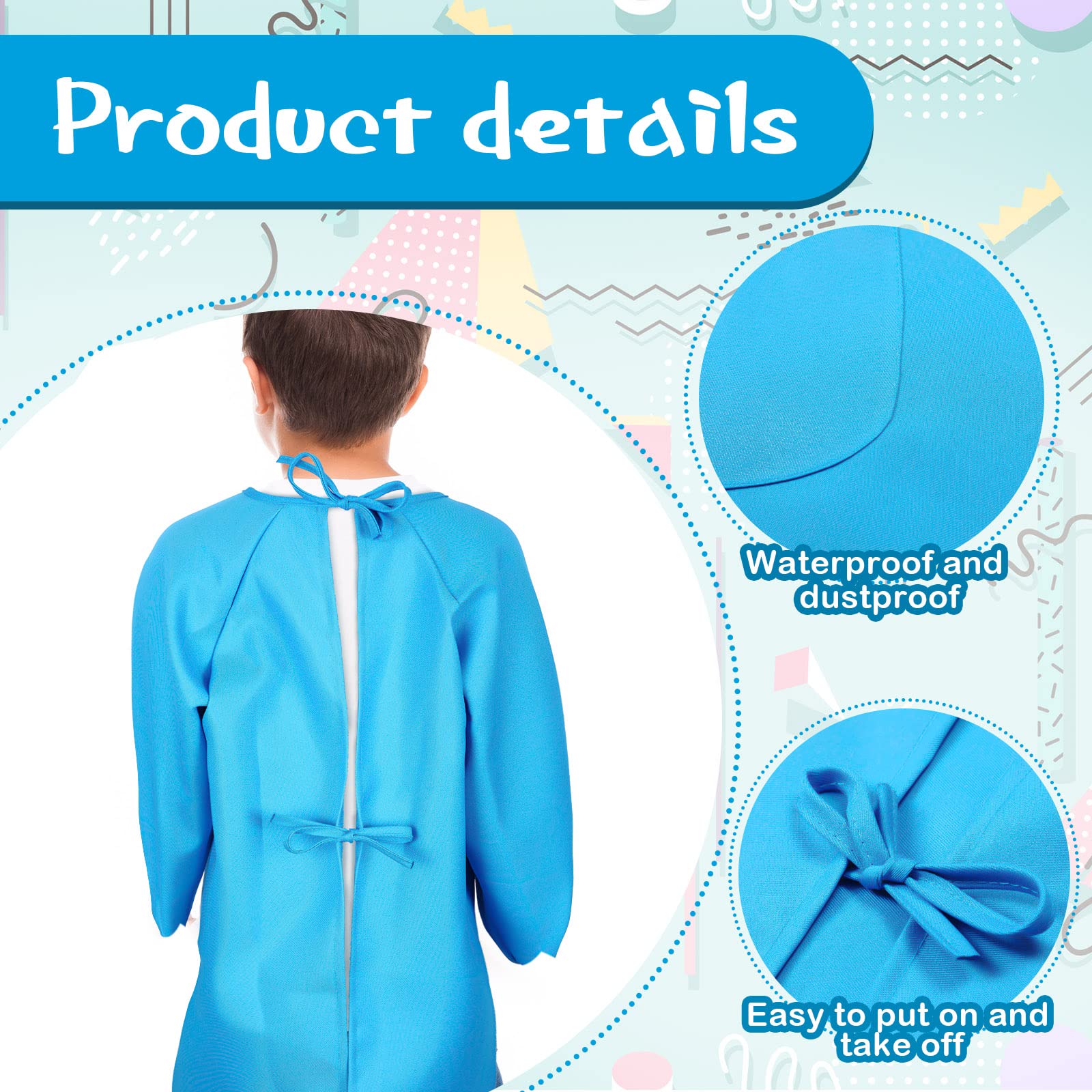 Geyoga 6 Pcs Art Smock for Kids Colorful Painting Artist Smock Waterproof Apron Toddler Full Coverage Long Sleeve Apron with Pocket for School Class, for Age 3 to 8