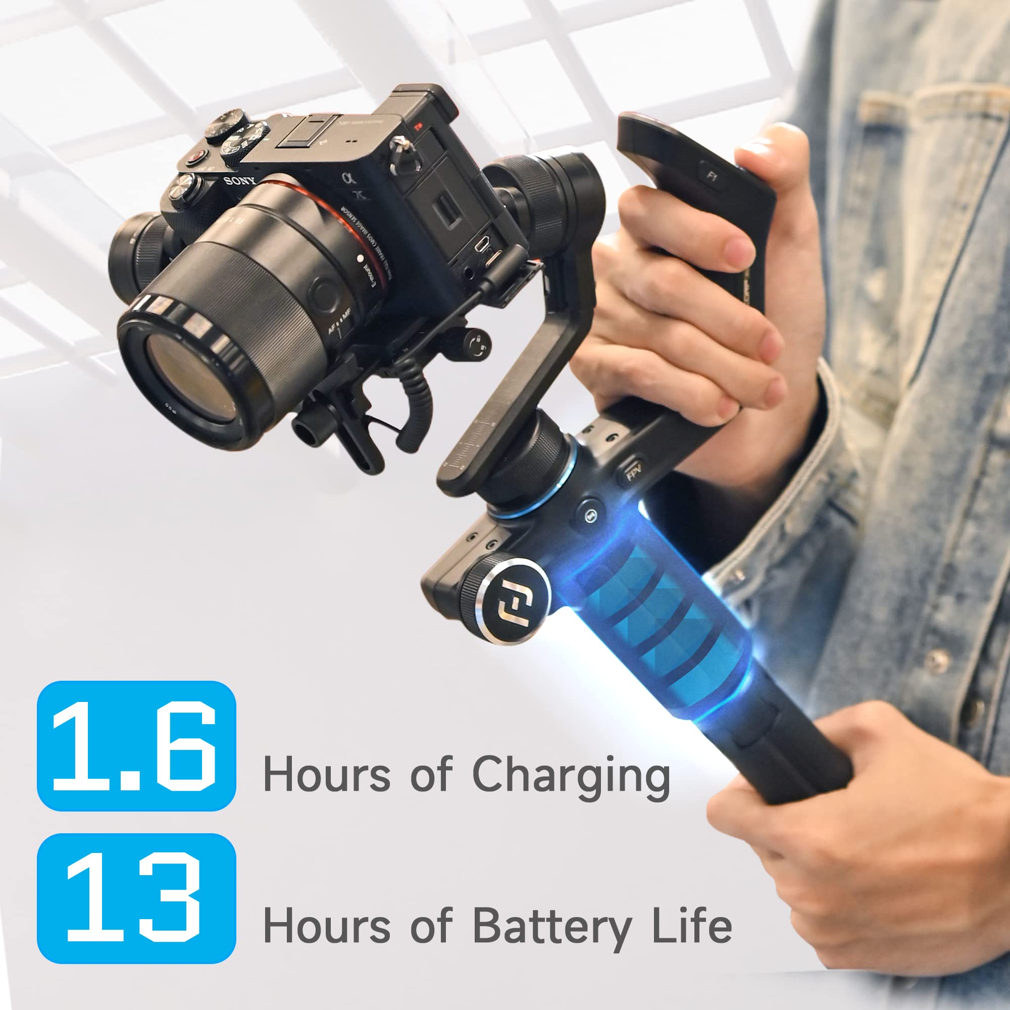 All in 1 Camera Gimbal Stabilizer - FeiyuTech SCORP Mini, Handheld Video Stabilizers for Mirrorless Camera, Gopro & Smartphone, 2.6 lb Payload, for Sony/Canon/Panasonic/Nikon/Fujifilm