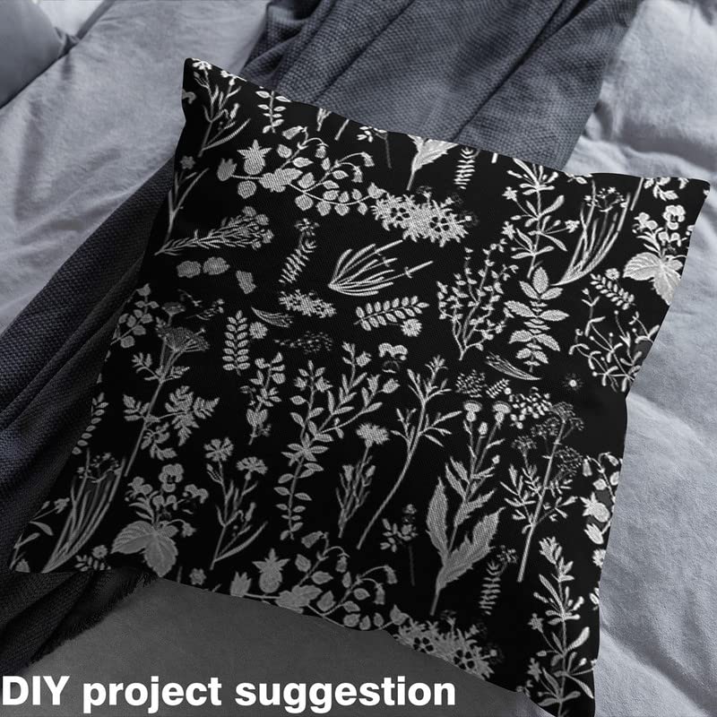 Feelyou Floarl Upholstery Fabric by The Yard, Farmhouse Flowers Pattern Reupholstery Fabric for Chairs, Garden Floral Botanical Decorative Waterproof Outdoor Fabric, 3 Yards, Black White