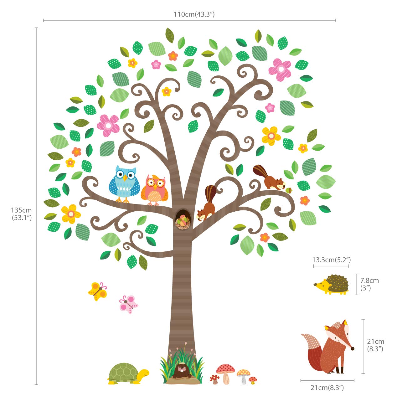 DECOWALL SG-2106 Large Scroll Tree and Animals Kids Wall Stickers Wall Decals Peel and Stick Removable Wall Stickers for Kids Nursery Bedroom Living Room d?cor