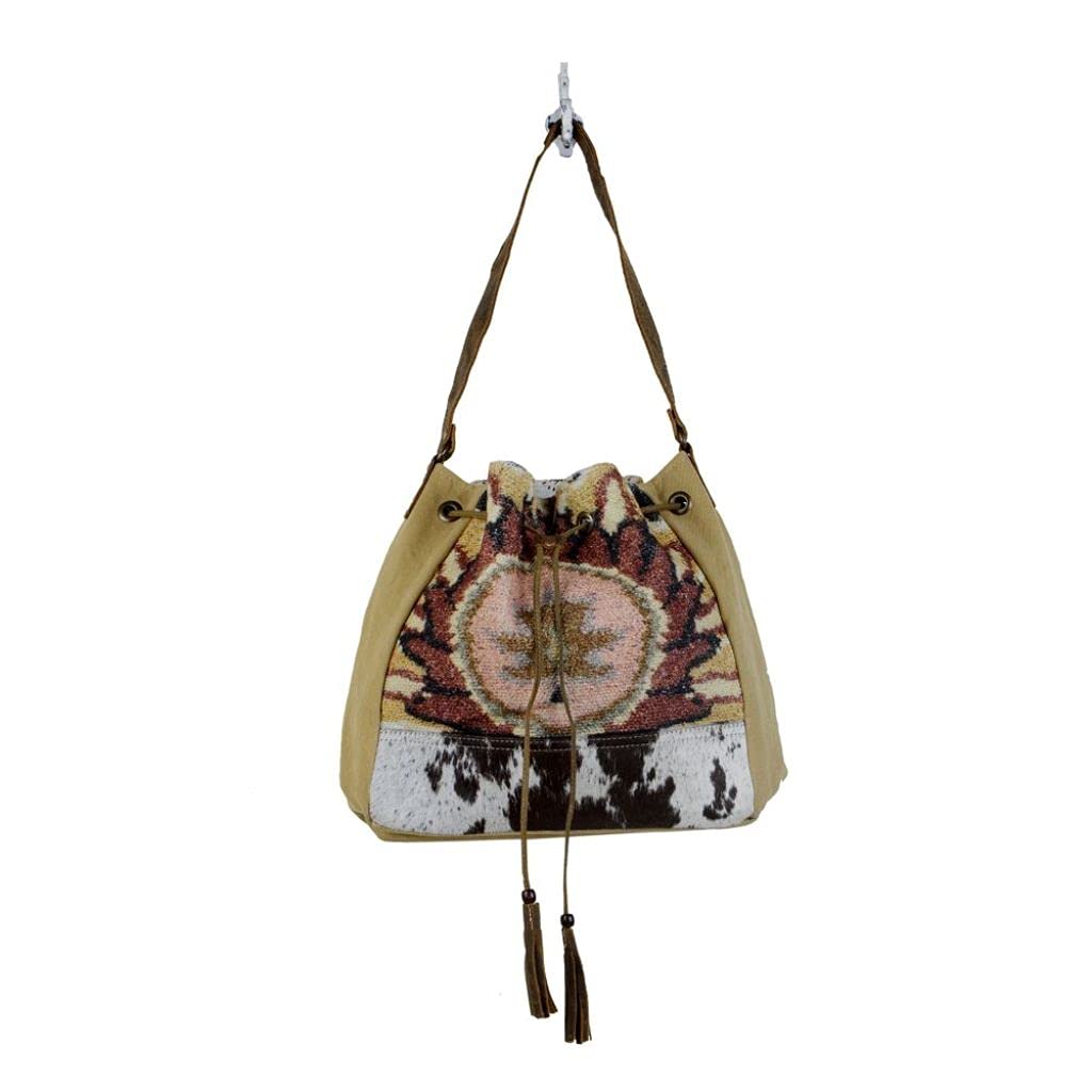 Myra Bag Diversified Bucket Bag Upcycled Cotton & Cowhide Leather S-2871
