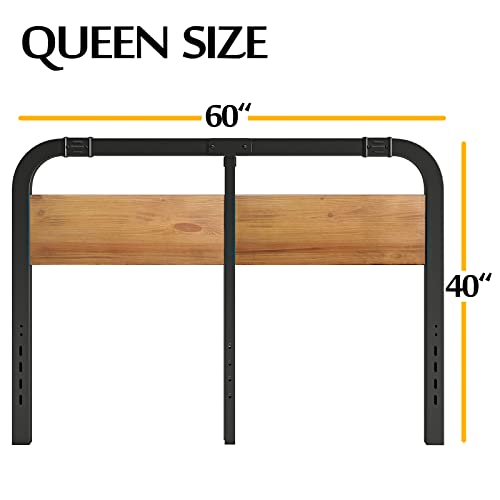 BOSRII Queen Headboards Only, Rustic Solid Wood Board with Black Metal Frame, Add On Design 40 Inches Tall and Adjustable Height, Easy Assembly