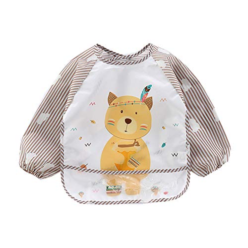 HaimoBurg 4 Pcs Long Sleeved Baby Infant Toddler Bibs Sleeved Bibs 8-36 Months