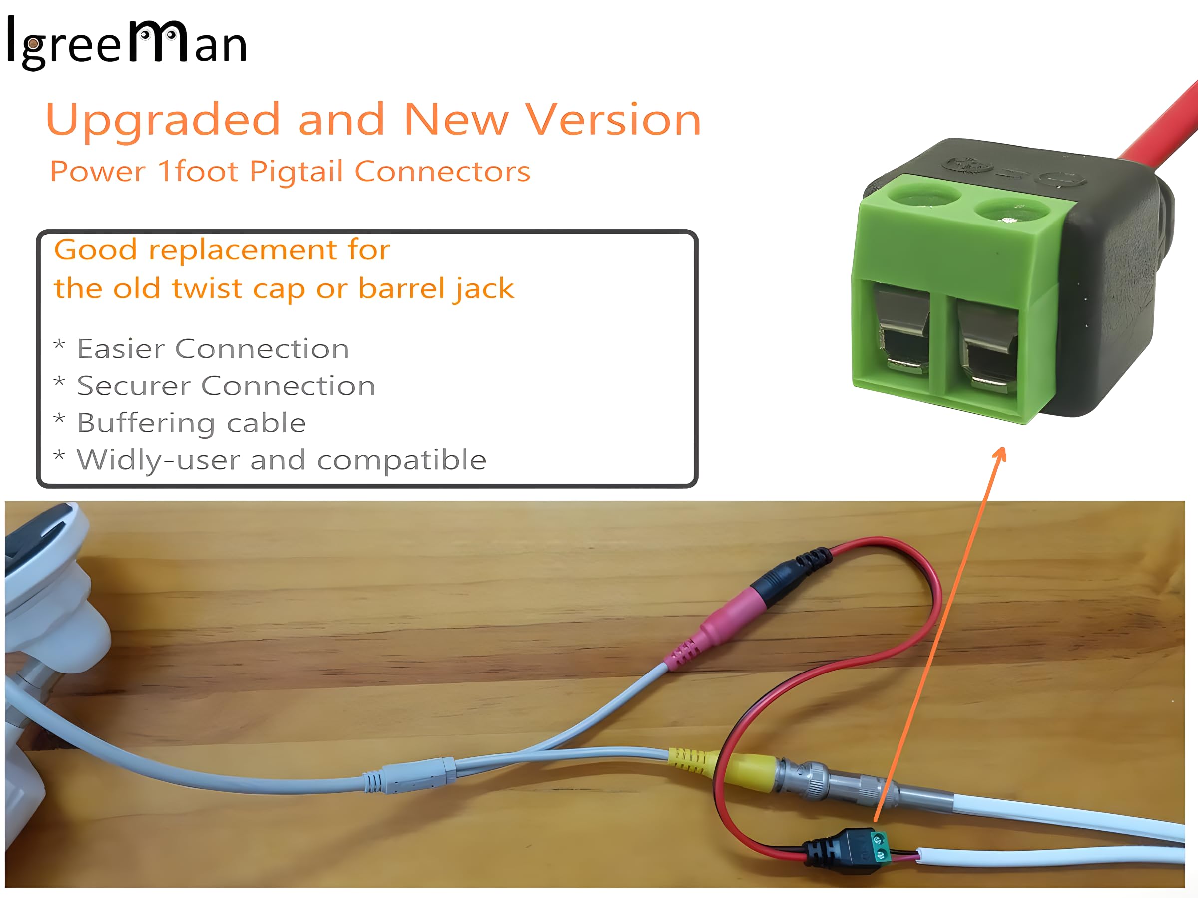 Igreeman 10 Pair Quick-Connect DC Power Pigtails - 18 AWG, 5A - Comes with Unique Terminal Jack Socket for Top-Notch Security Surveillance & Party Lighting - 2.1mm * 5.5mm Connectors