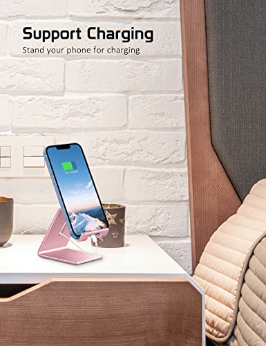 Tobeoneer Cell Phone Stand Holder Aluminum Desktop Solid Universal Desk Stand for iPhone 13 12 11 X 8 7 6 Plus 5 Ipad Mini Tablet Samsung Huawei All Mobile Smart Phone Office Decor (Rose Gold)