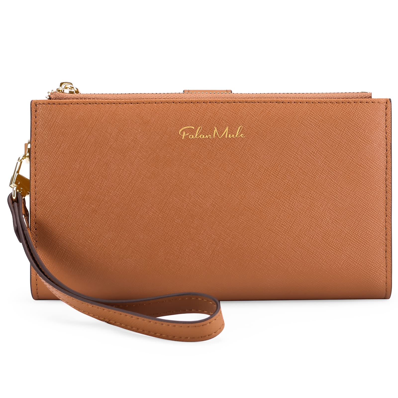 FALAN MULE Women's Leather Double Zip Around Wristlet Wallet Ladies Clutch handbag