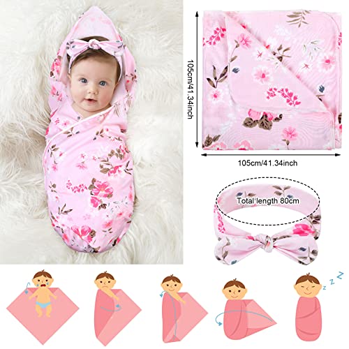 Mepase 5 Pcs Mommy and Me Robe Swaddle Headband Cap Set Including Maternity Robe Baby Swaddle Blanket Headband Hat for Mom and Baby (X-Large)