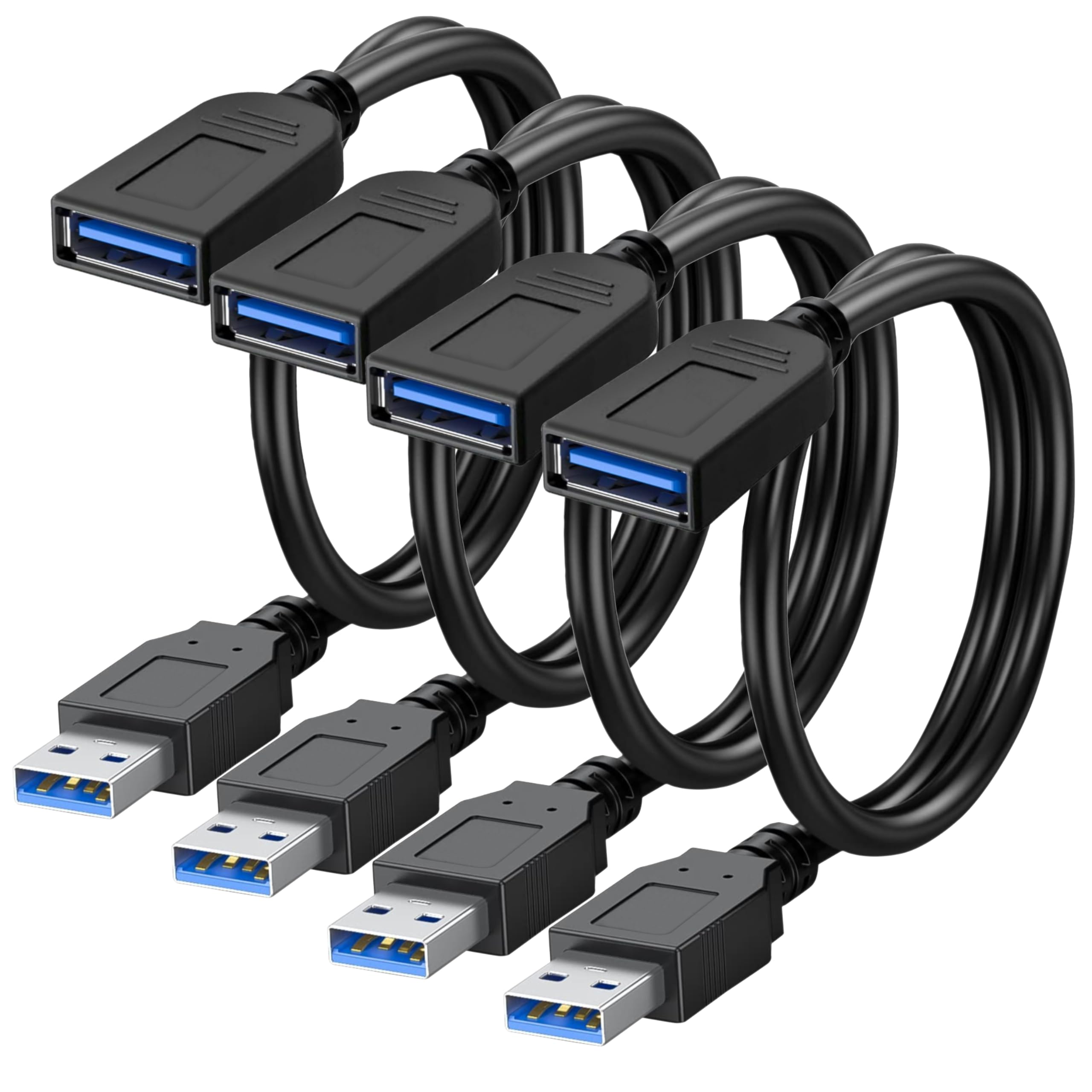 SaiTech IT 4 Pack Short Length 30cm USB 3.0 Extension Cable, Male to Female Extender Cable, USB 3.0 Extender Cord