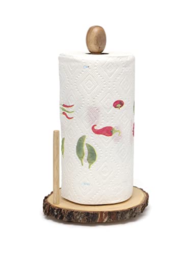 Lipper International Acacia Standing Towel Holder w Slab Bark Base & Post Server, 14.5'' H x 7.25'' Diameter, Multi Color